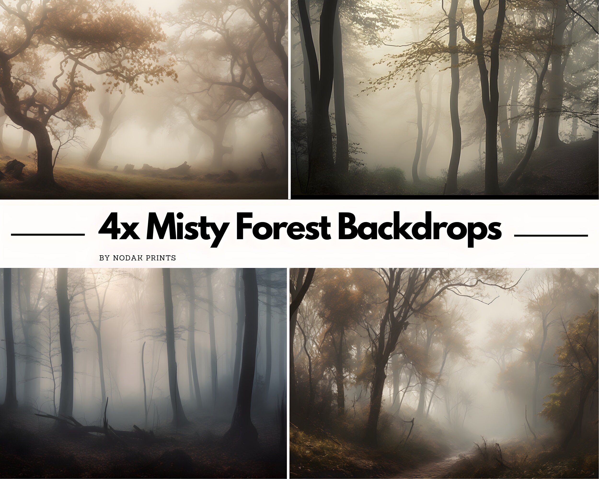 Set of 4, Misty Forest Backdrops, digital Downloads - Etsy