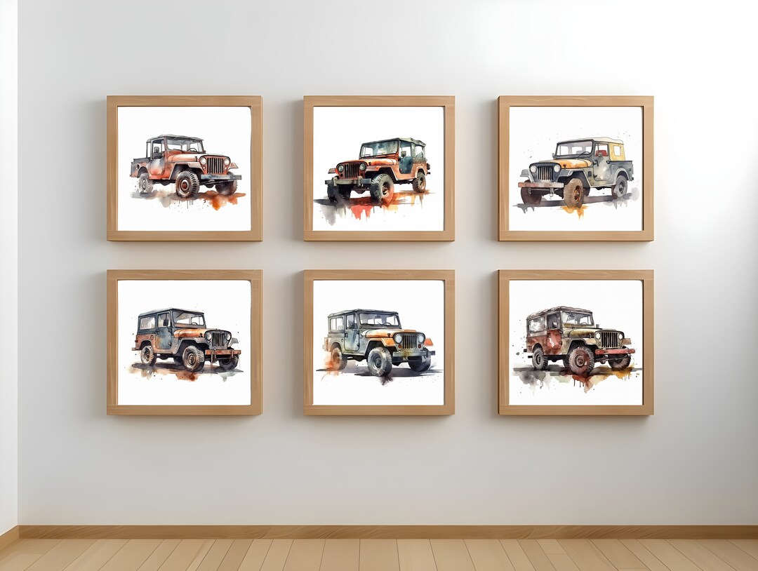 Watercolor Jeep Prints: Retro Car Art, Set of 6 (digital Download) - Etsy