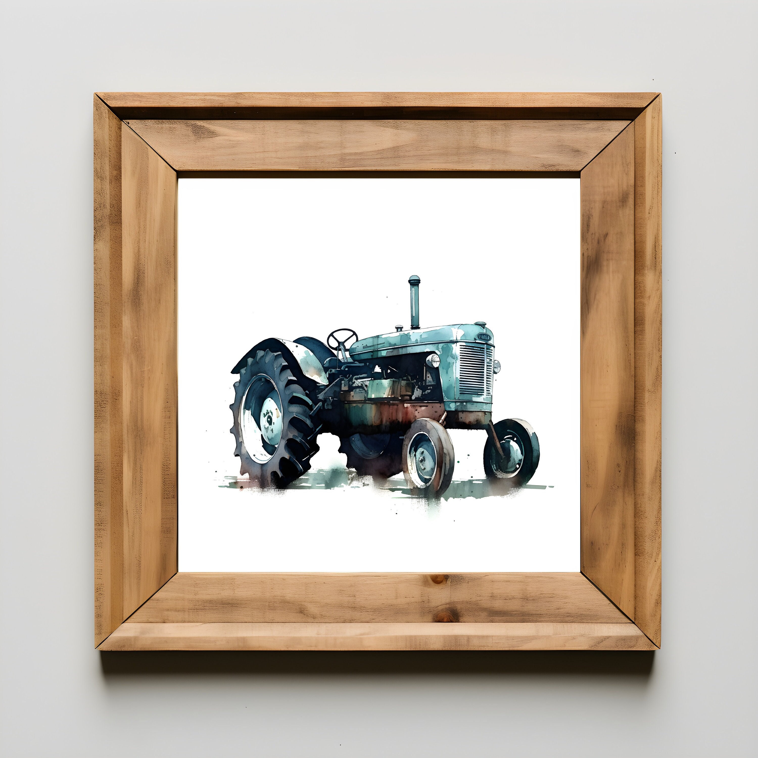 Aquarell klassischer Traktor Kunstdrucke - 6er-Set, Blaue Landmaschinen ...