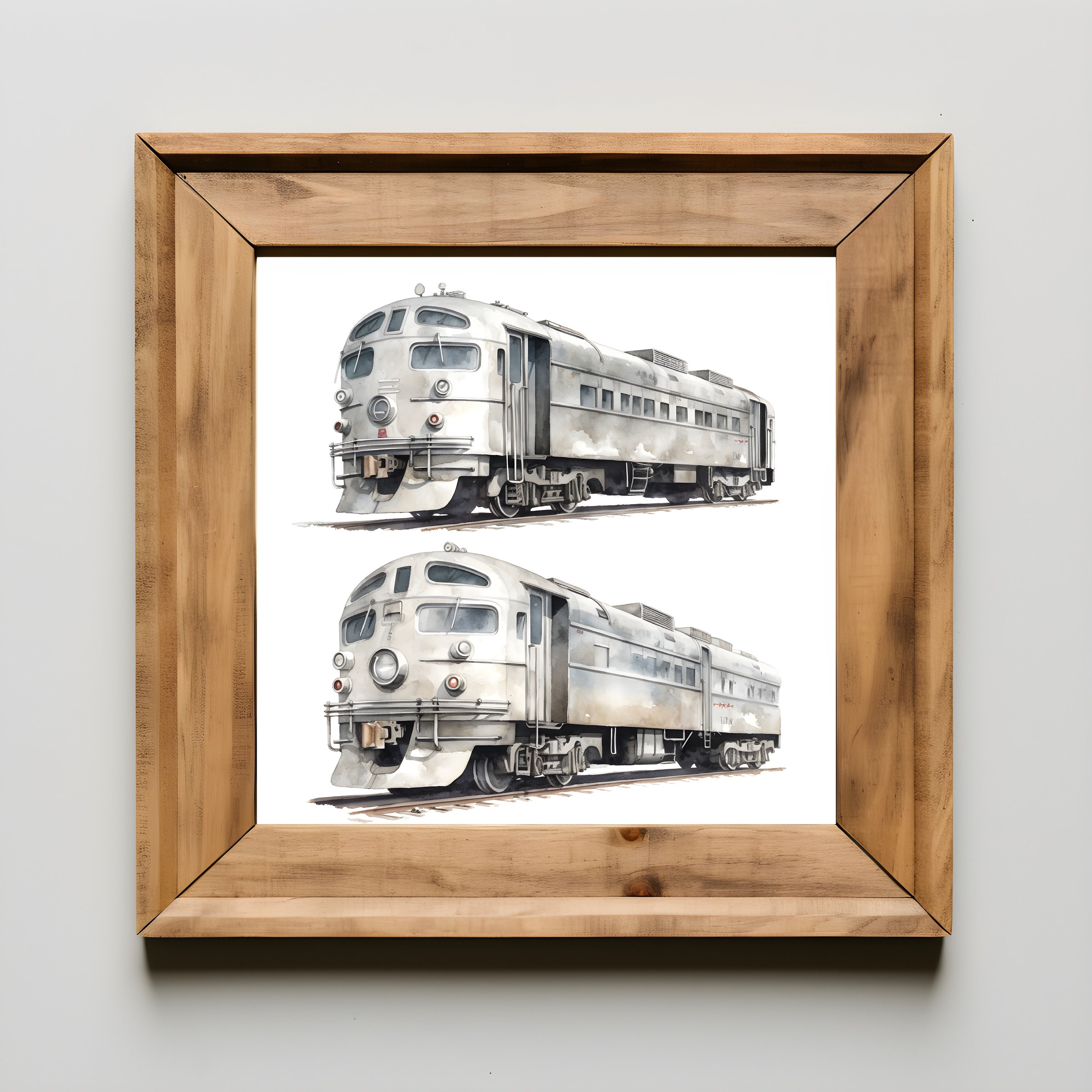 Watercolor Classic White Trains Art Prints - Set of 6, Locomotive ...