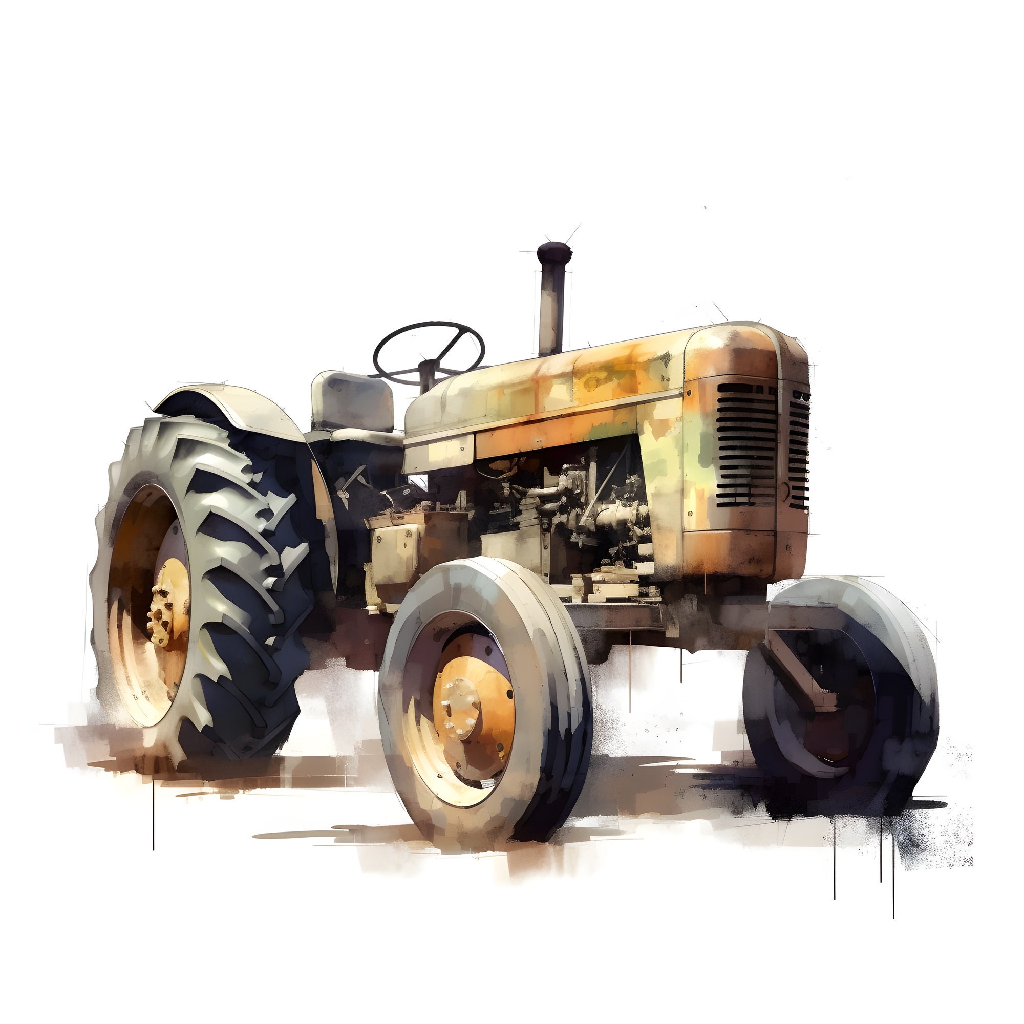 Watercolor Classic Tractor Art Prints - Set of 6, Cool Farm Equipment ...