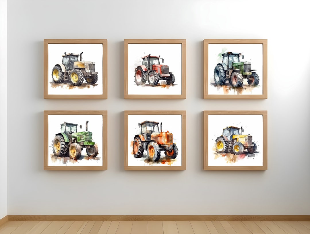 Watercolor Classic Tractor Art Prints - Set of 6, Modern Farm Equipment ...