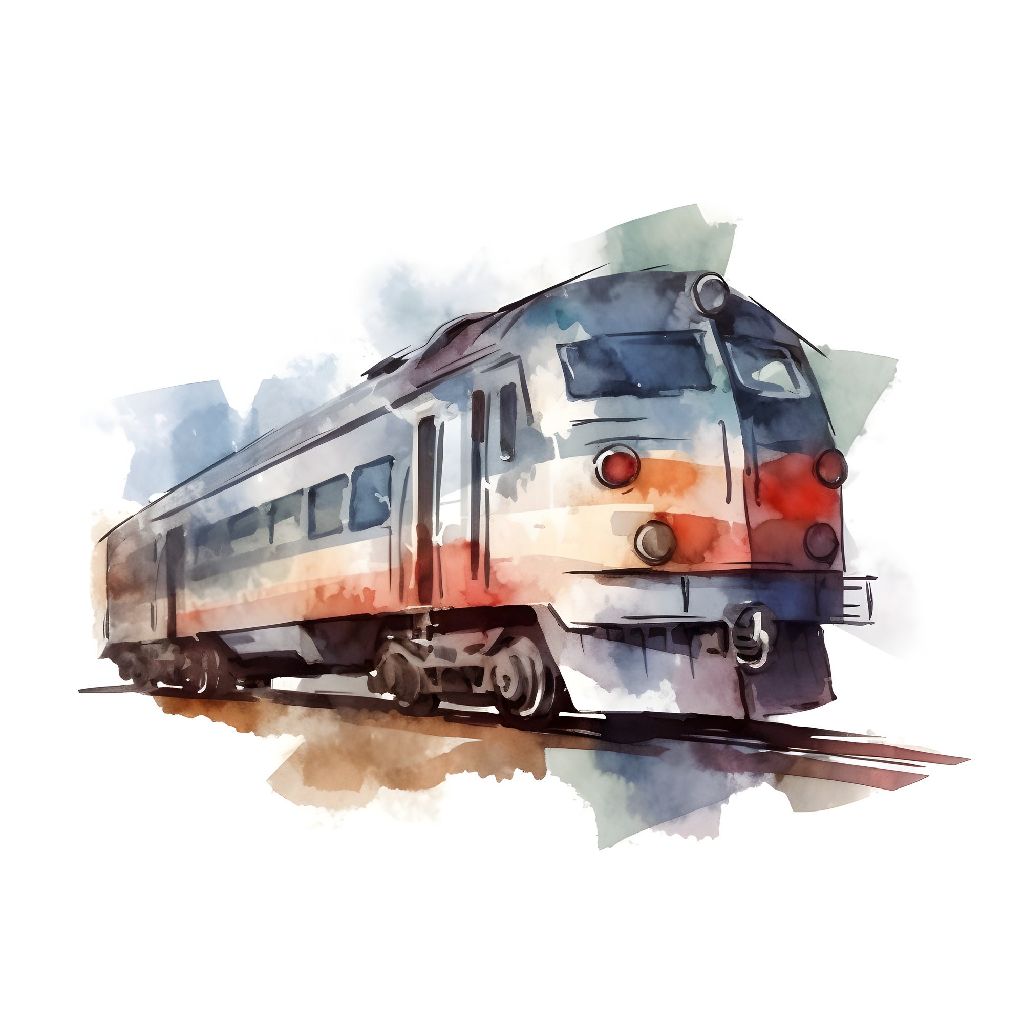 Blue Watercolor Trains Art Prints Set of 6 Locomotive - Etsy