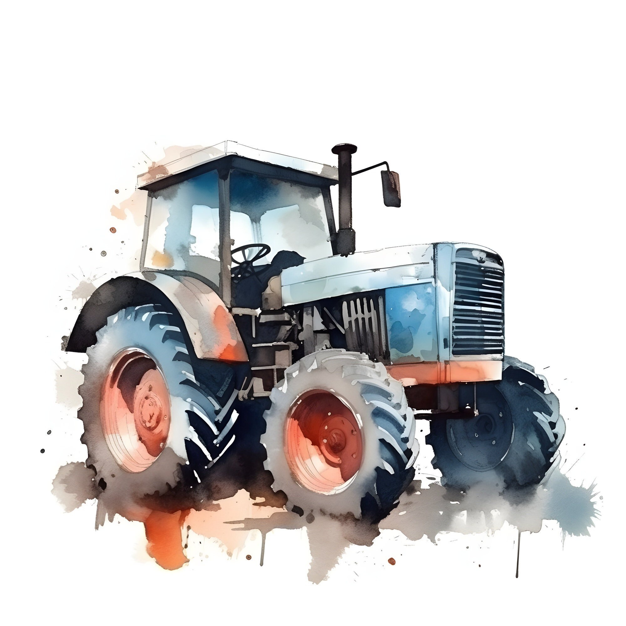 Watercolor Classic Tractor Art Prints Set of 6, Blue Farm Equipment ...