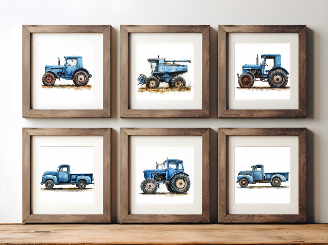 Blue Tractor Watercolor Art Prints – Farm Nursery Decor (digital ...
