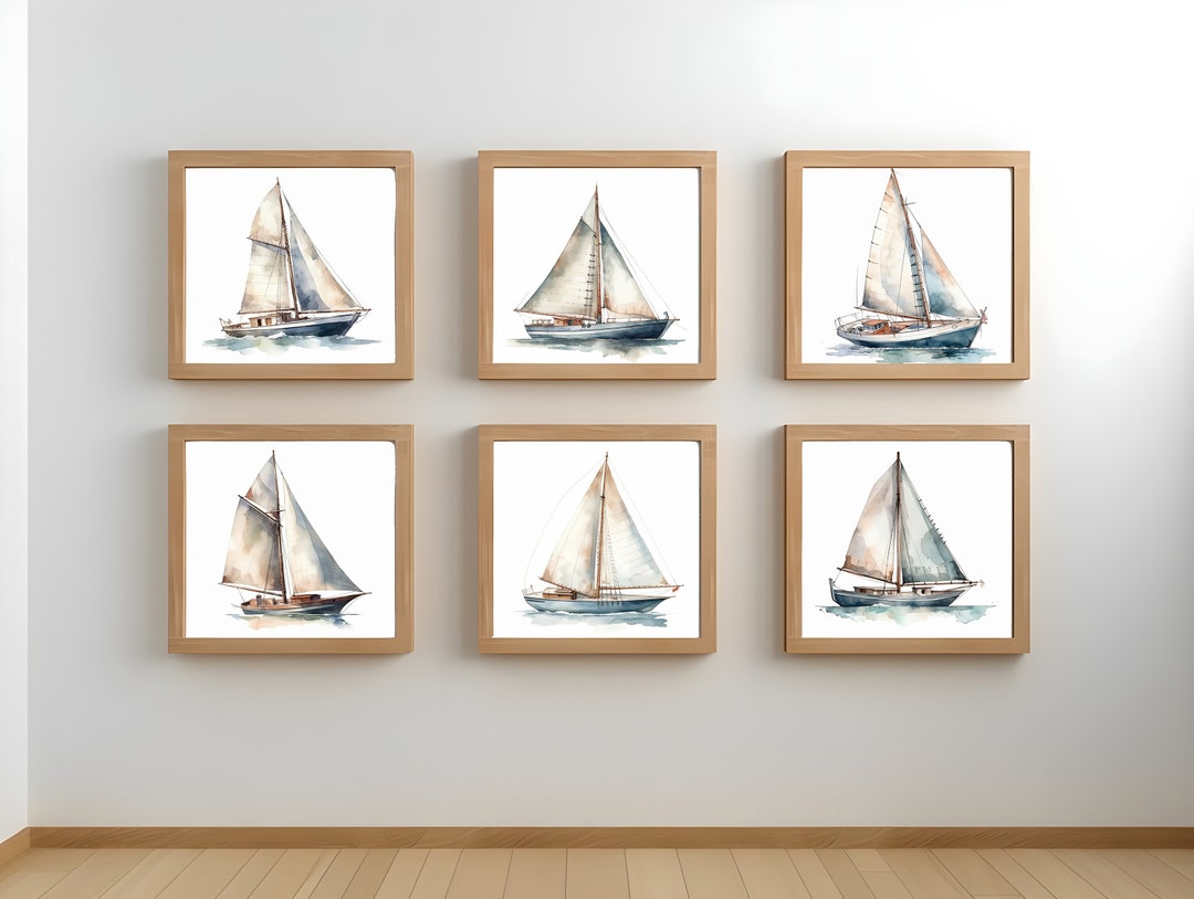 Watercolor Sailboat Art Prints - Set of 6, Printable Paintings ...