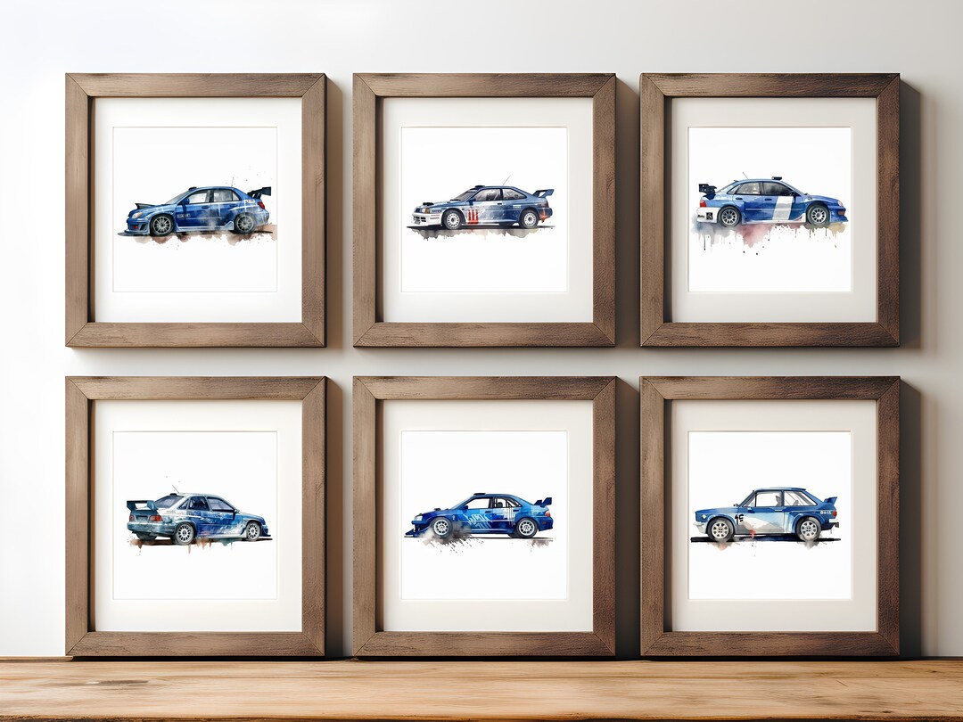 Watercolor Rally Car Prints - Set of 6 Nursery Posters, Kids Room Decor ...
