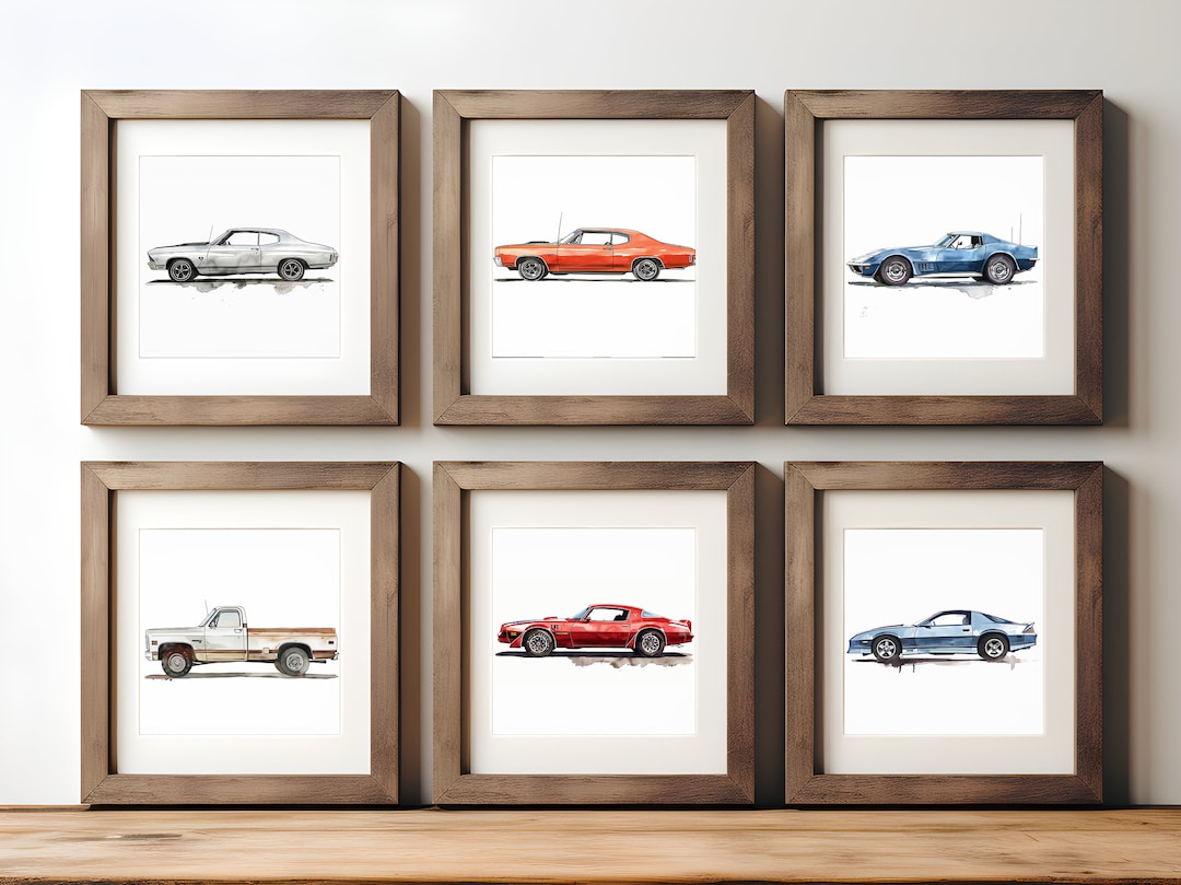 Watercolor GM Classic Car Art Prints - Set of 6, Car Poster, Nursery ...