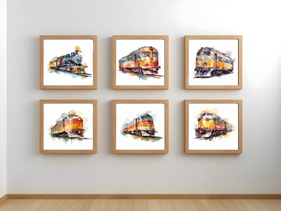 Watercolor Classic Trains Art Prints - Set of 6, Locomotive Poster, Boy ...