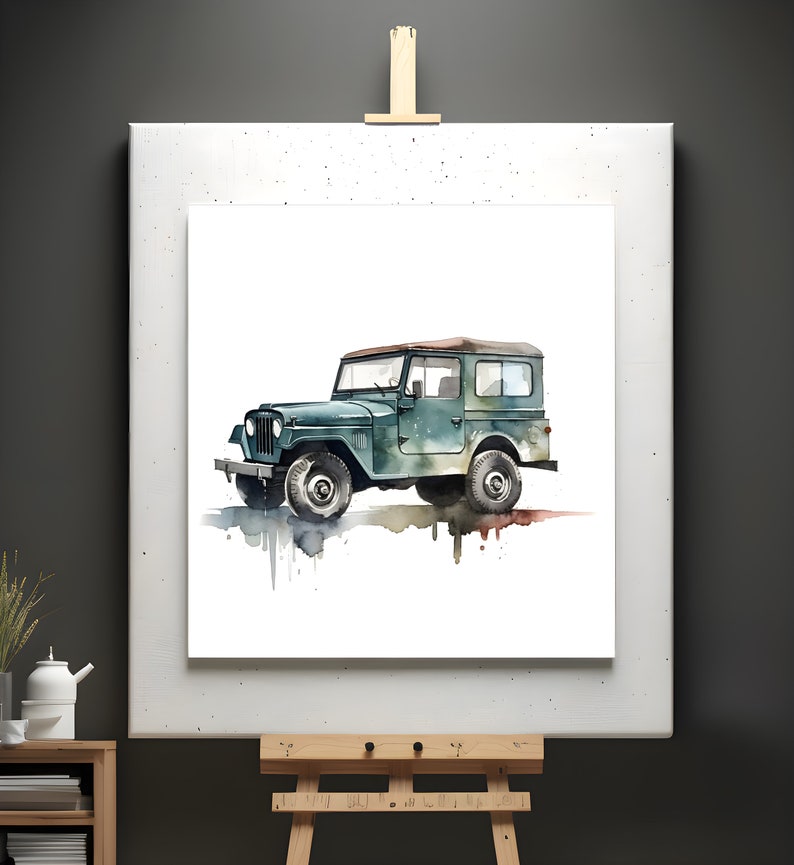 Watercolor Vintage Green Jeep Prints - Set of 6, Nursery Posters, Great ...