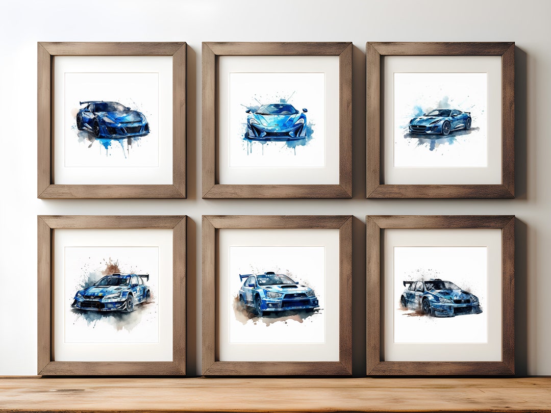 Watercolor Rally Car Prints: Set of 6 Kids Room Posters (digital ...