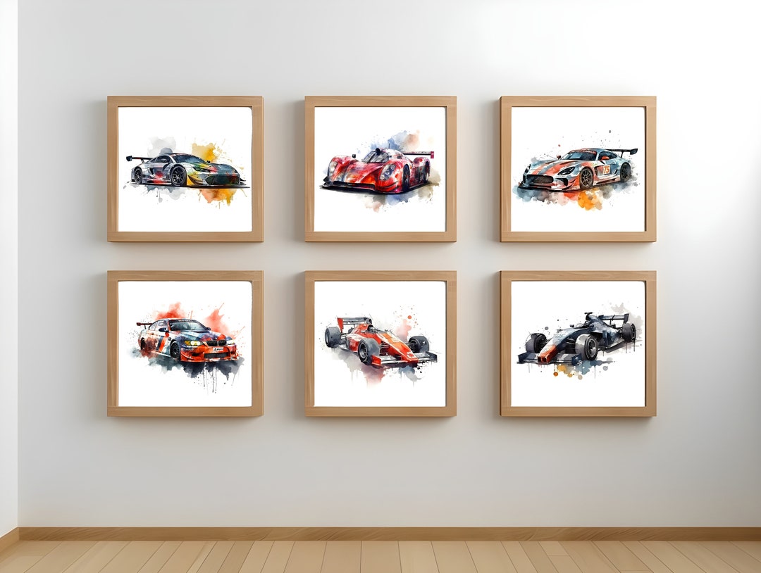 Classic Race Car Prints - Set of 6 Nursery Posters, Great Gift to Print ...