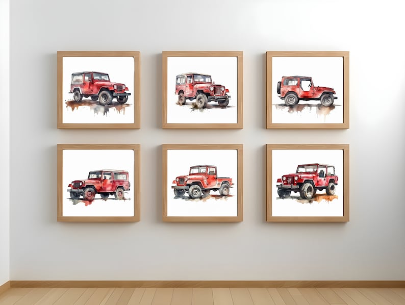 Watercolor Classic Jeep Prints – Set of 6, Nursery Decor (digital ...