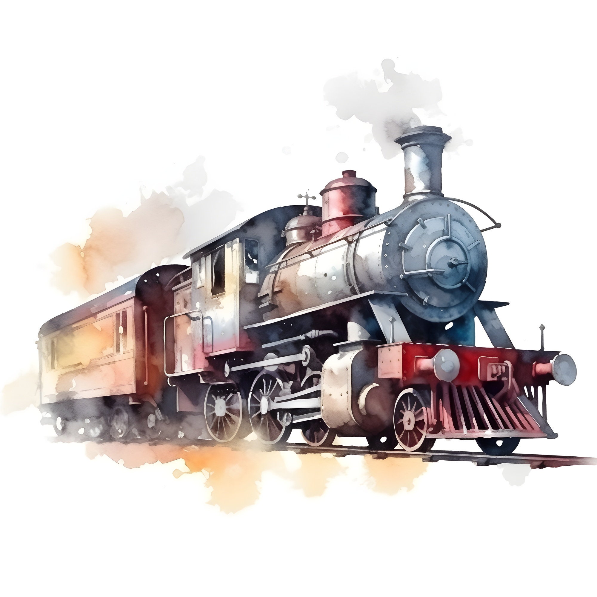 Blue Watercolor Trains Art Prints Set of 6 Locomotive - Etsy