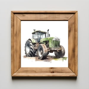 Watercolor Classic Tractor Art Prints - Set of 6, Green Farm Equipment ...