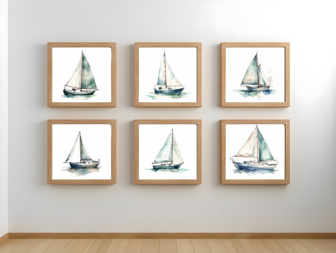 Watercolor Sailboat Art Prints - Set of 6, Blue Printable Paintings ...
