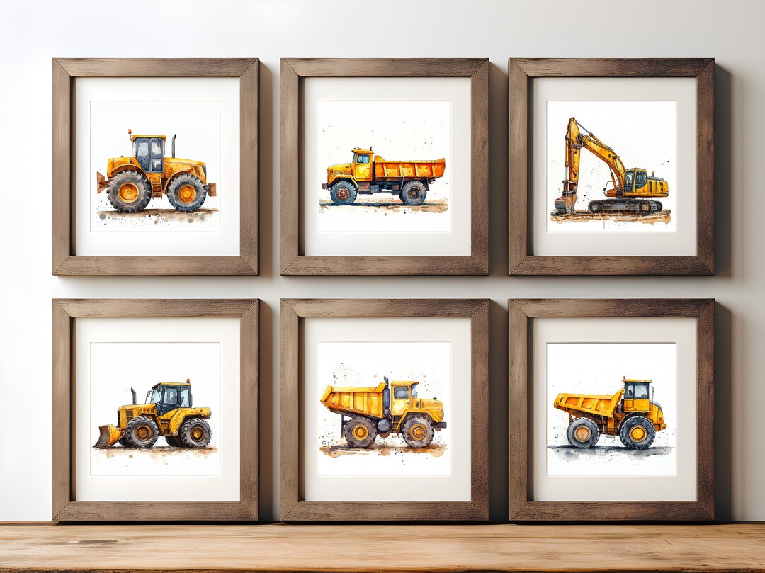 Watercolor Yellow Construction Vehicles - PRINTABLE Set of 6 Nursery ...