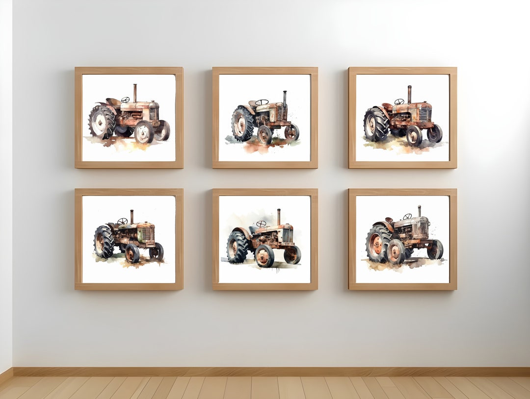 Watercolor Vintage Tractor Art Prints - Set of 6, Rusty Farm Equipment ...