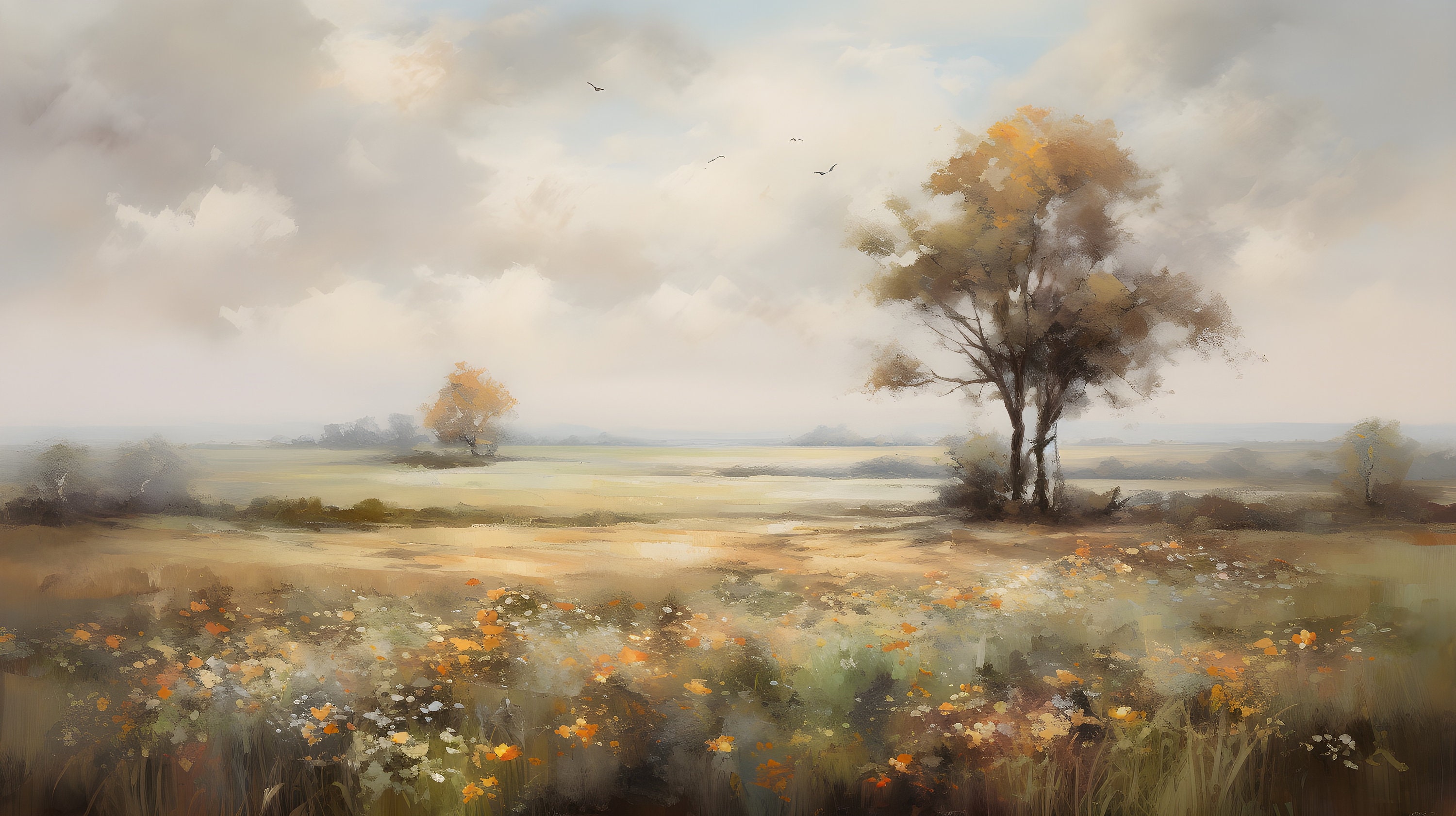 Muted Wildflower Landscape Paintings Floral Art Minimalist - Etsy