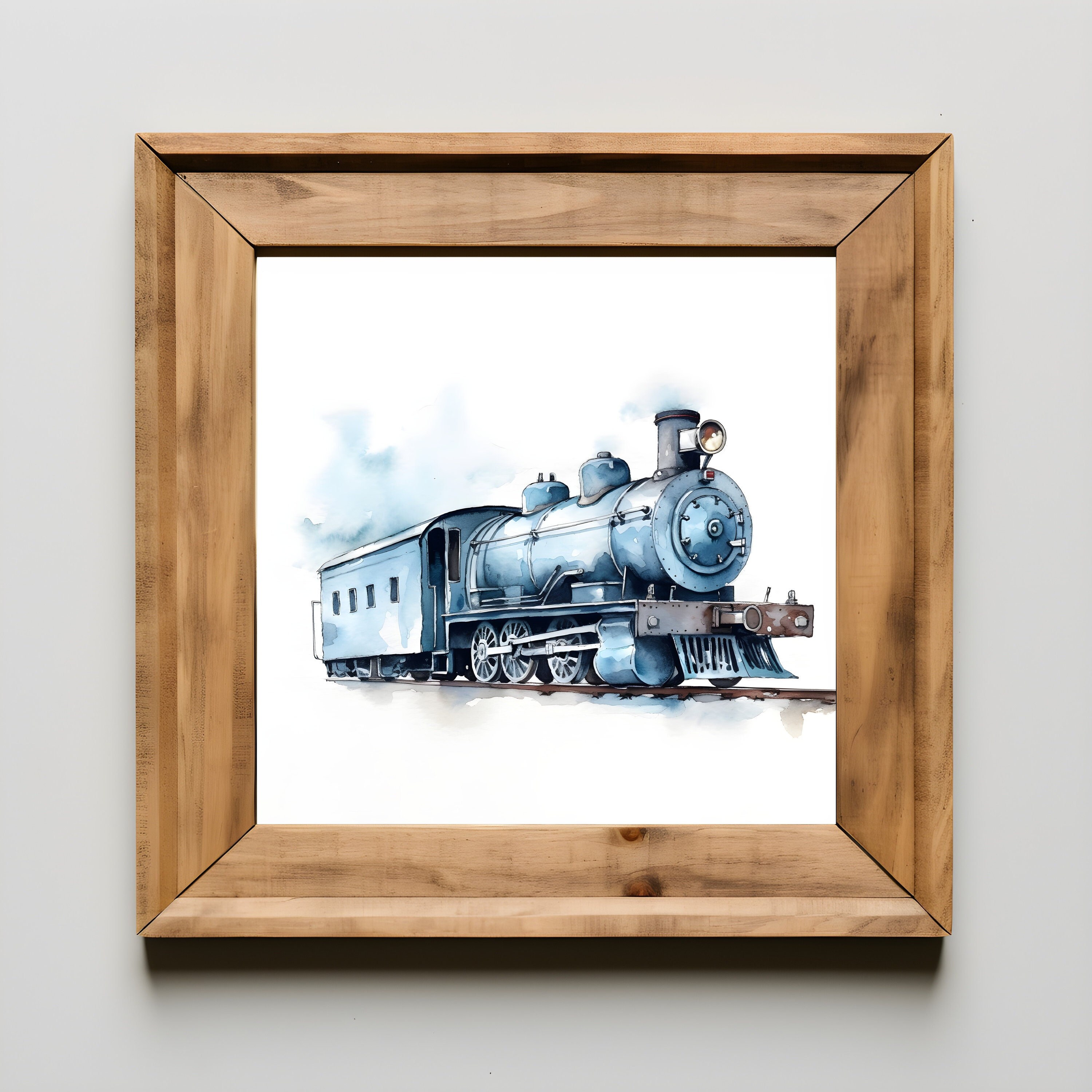 Watercolor Classic Light Blue Trains Art Prints Set of 6, Locomotive ...