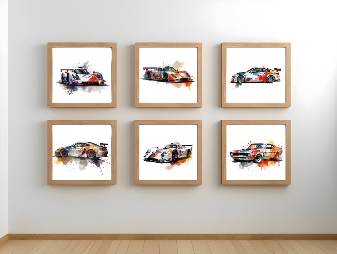 Watercolor Race Car Prints – Vintage Car Art, Set of 6 (digital ...