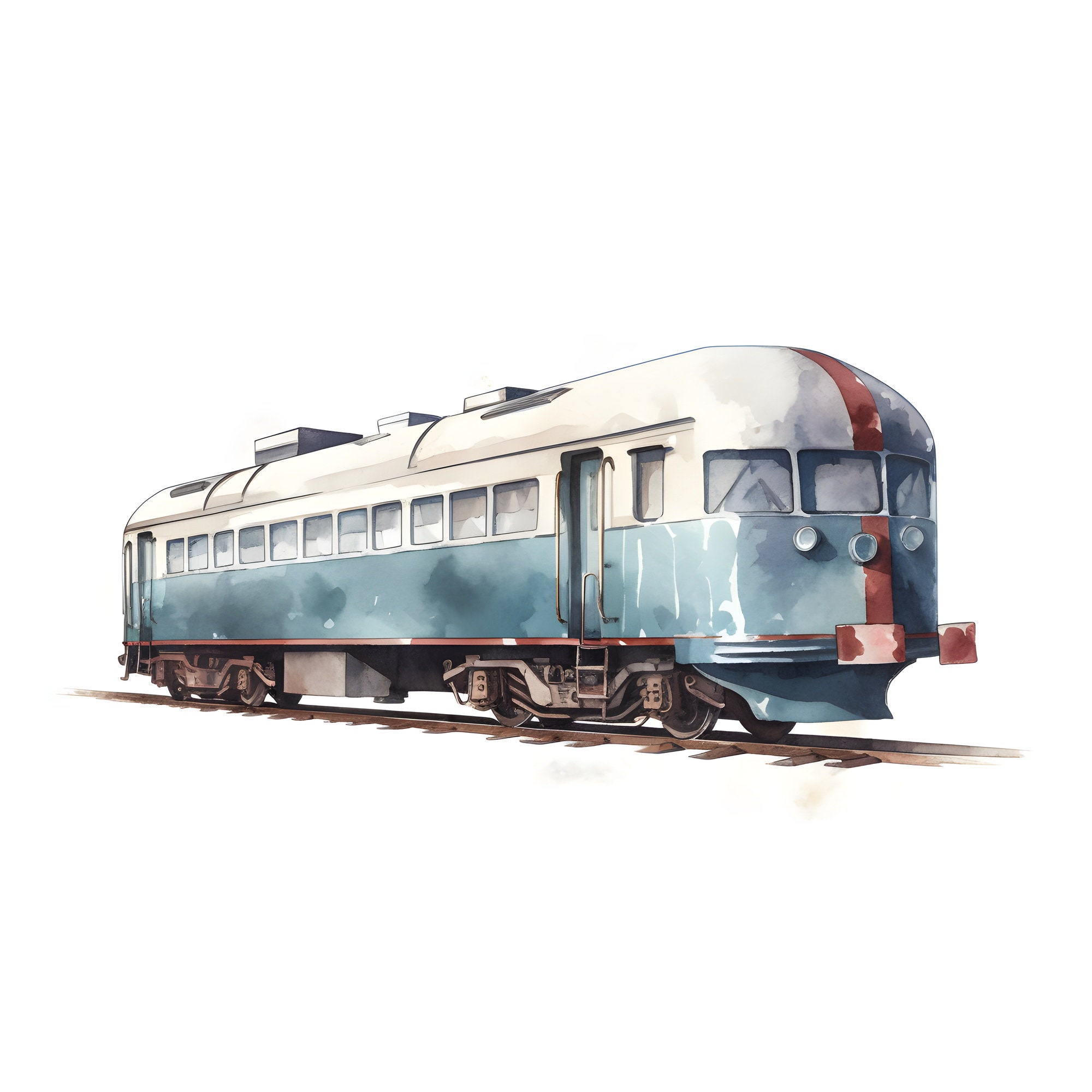 Blue Watercolor Trains Art Prints Set of 6 Locomotive - Etsy