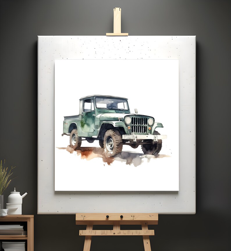 Watercolor Vintage Green Jeep Prints - Set of 6, Nursery Posters, Great ...