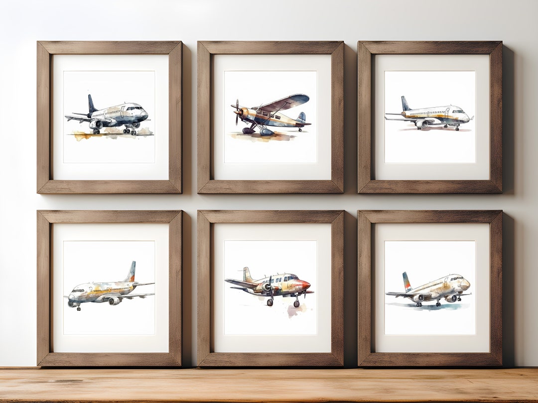Watercolor Airplanes Art Prints - Set of 6, Aviation Decor, Nursery Art ...