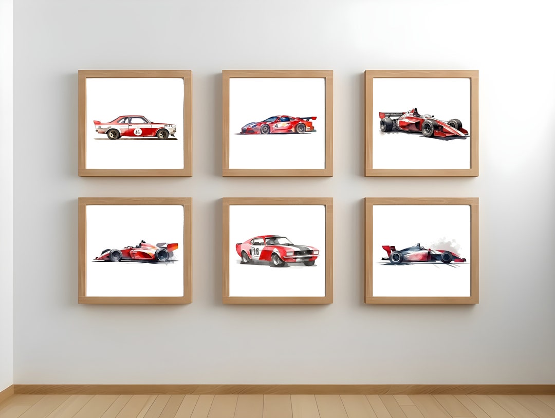 Red Race Car Watercolor Prints - Set of 6, Kids Room (digital Download ...
