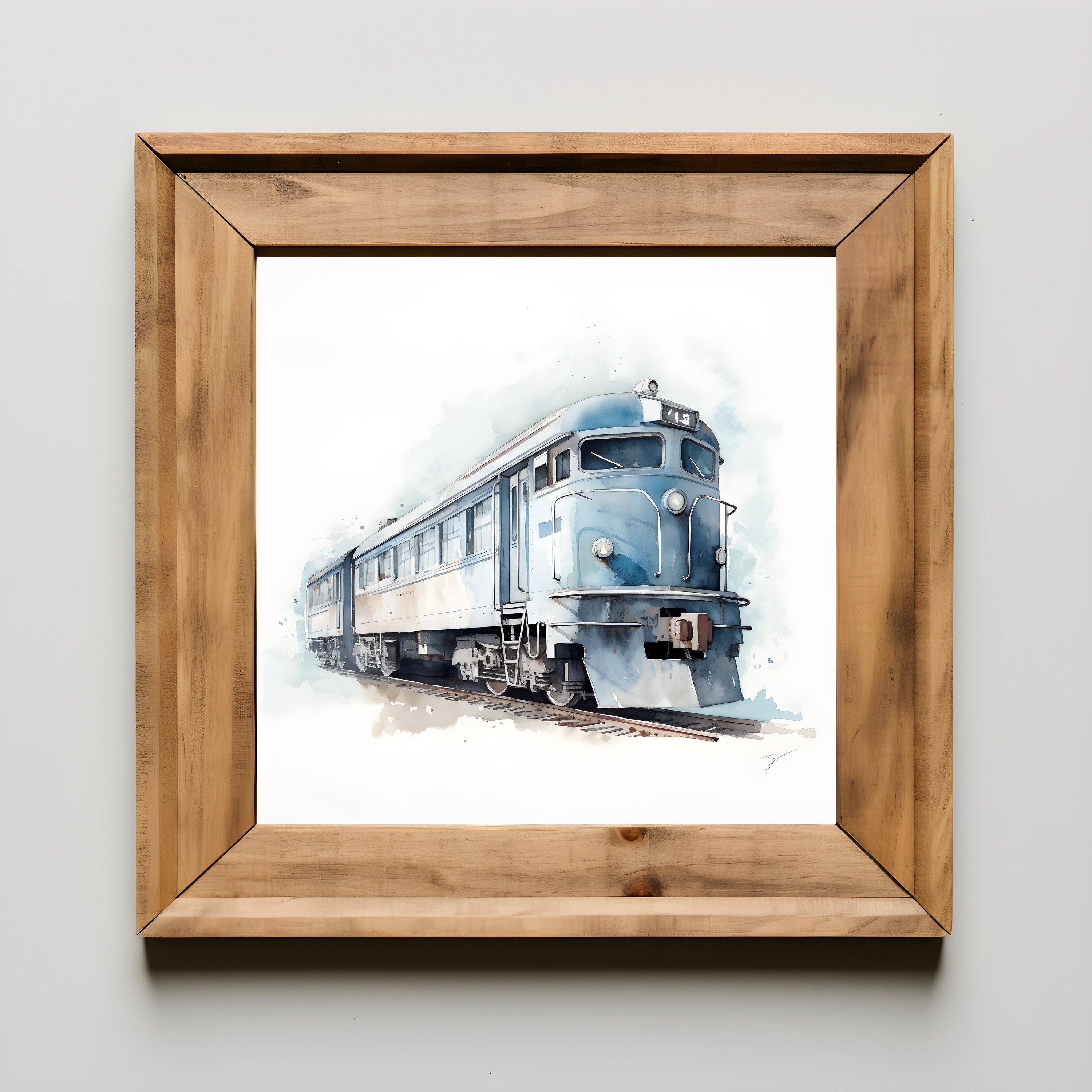Watercolor Classic Light Blue Trains Art Prints Set of 6, Locomotive ...