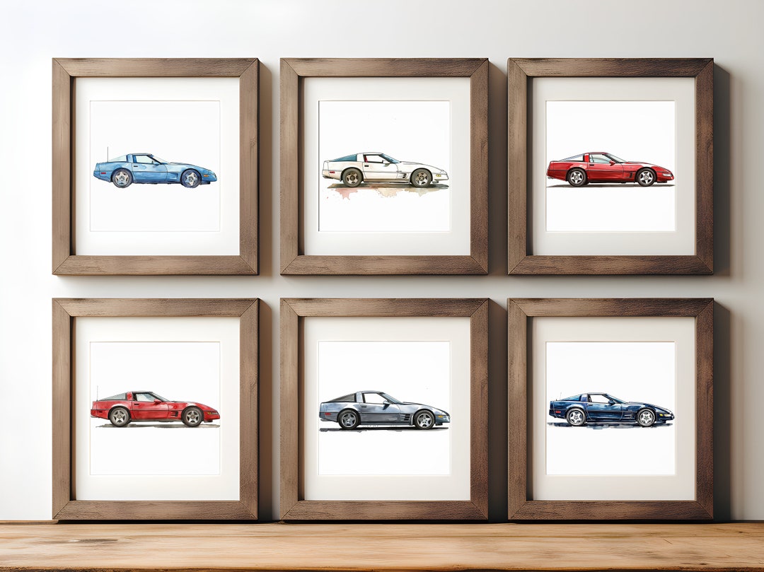 Watercolor Classic Chevrolet Corvette C4 (1984-1996) Art Prints - Set ...