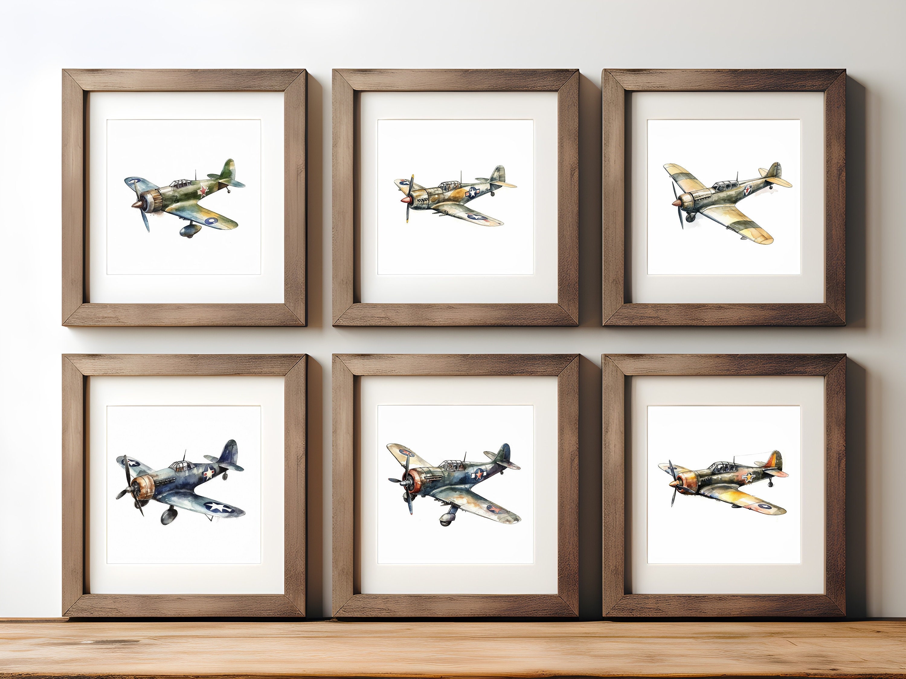 Watercolor Fighter Planes Art Prints Set of 6, Aviation Decor ...
