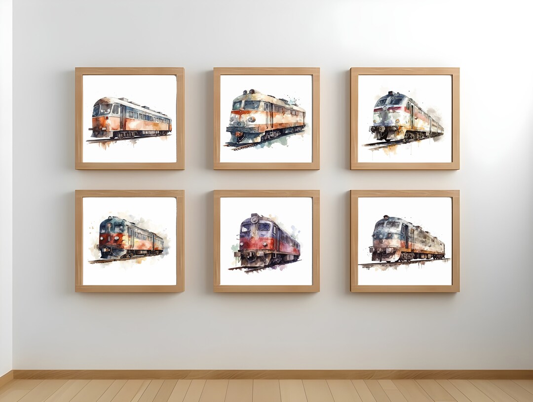 Watercolor Classic Trains Art Prints - Set of 6, Locomotive Poster, Boy ...