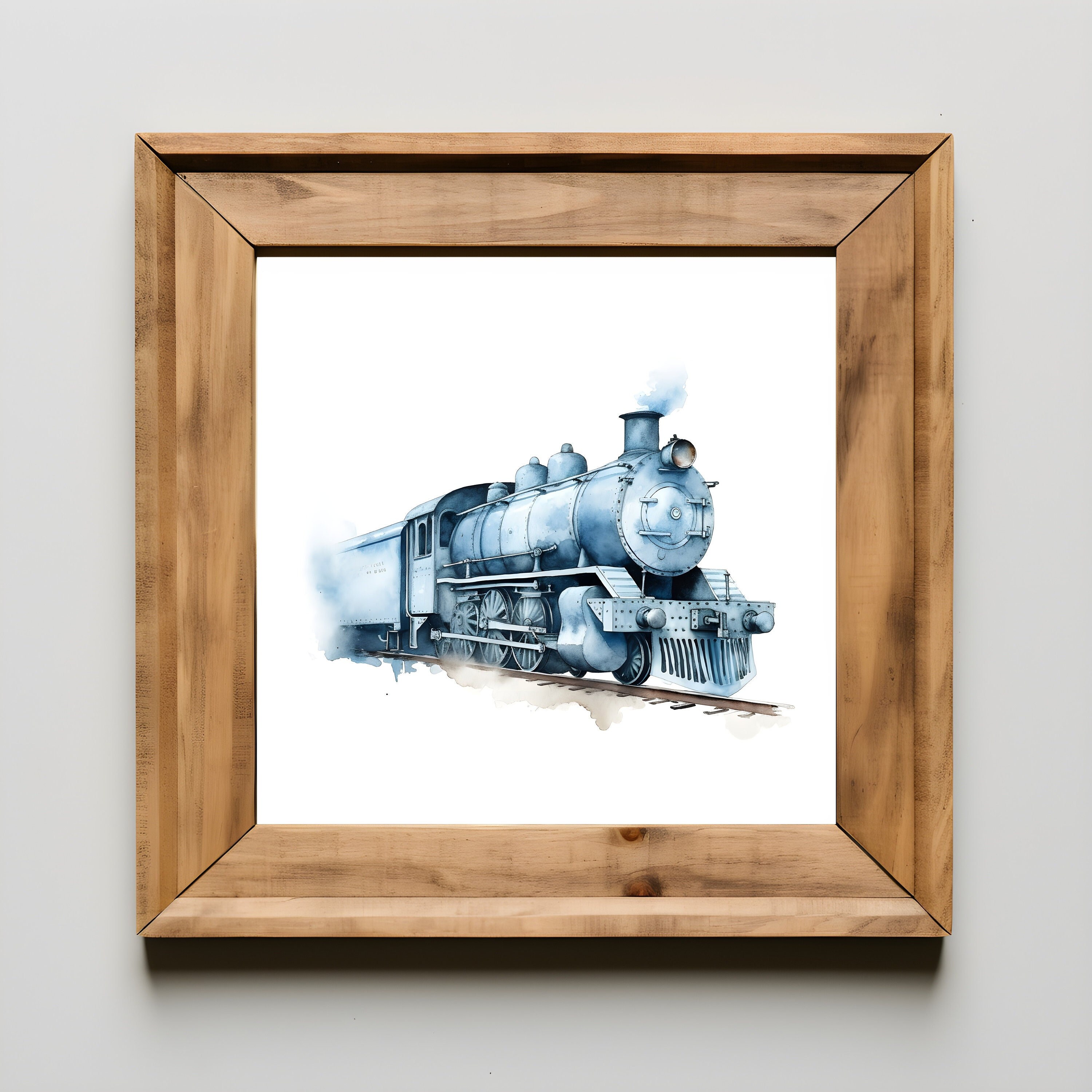 Watercolor Classic Light Blue Trains Art Prints Set of 6, Locomotive ...