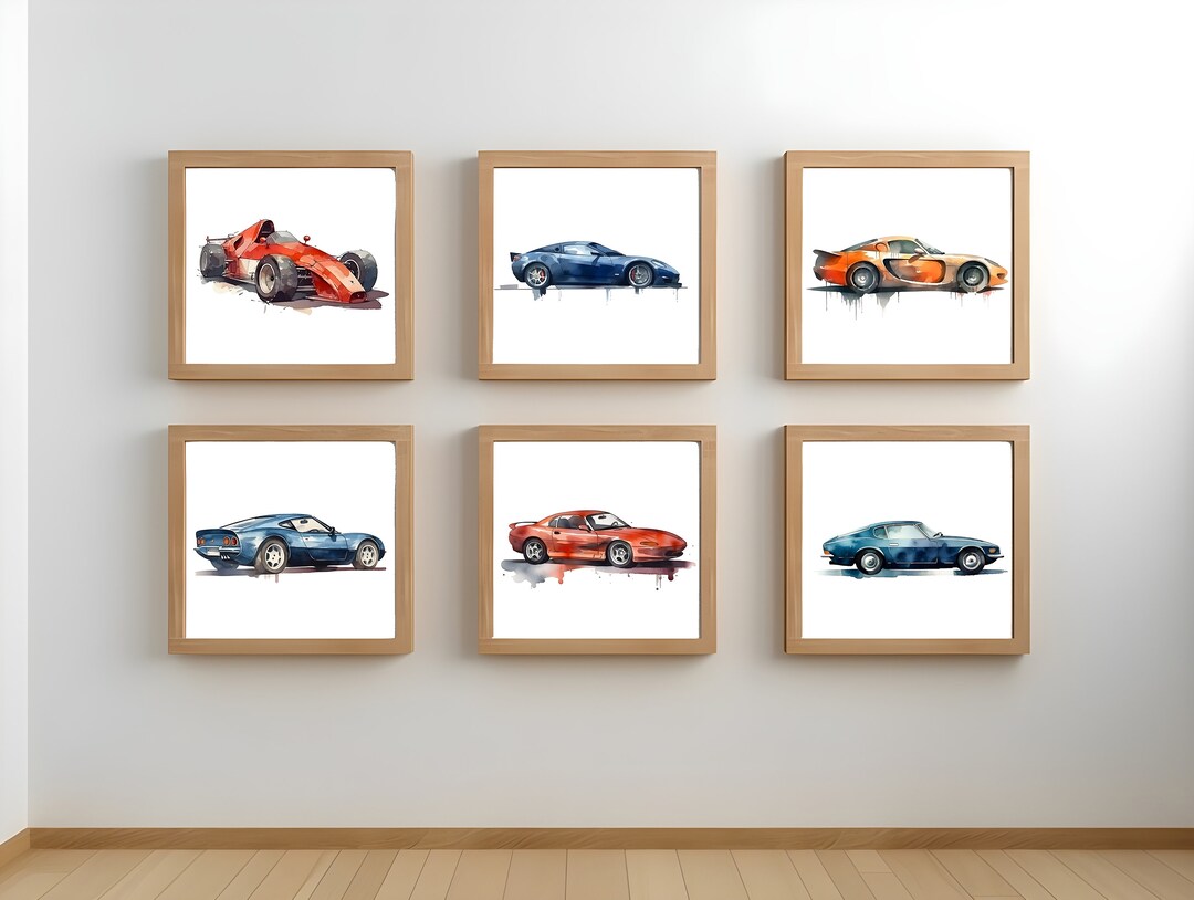 Red and Blue Watercolor Car Prints - Set of 6, Great Gift to Print at ...