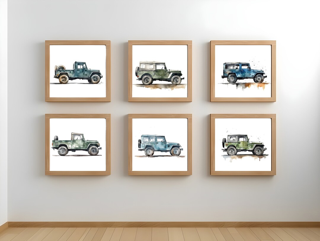 Watercolor Classic Jeep Prints Set of 6, Nursery Posters, Boy Kids Room ...