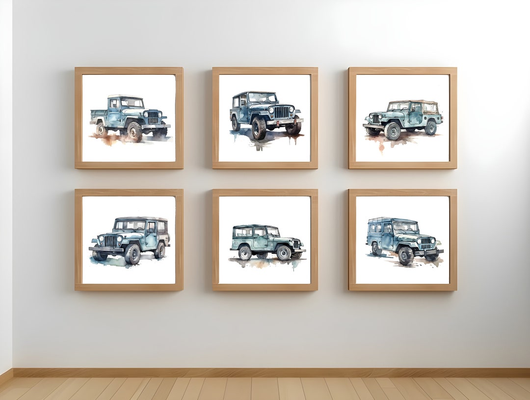 Blue Watercolor Jeep Prints - Set of 6, Great Gift to Print at Home! - Etsy