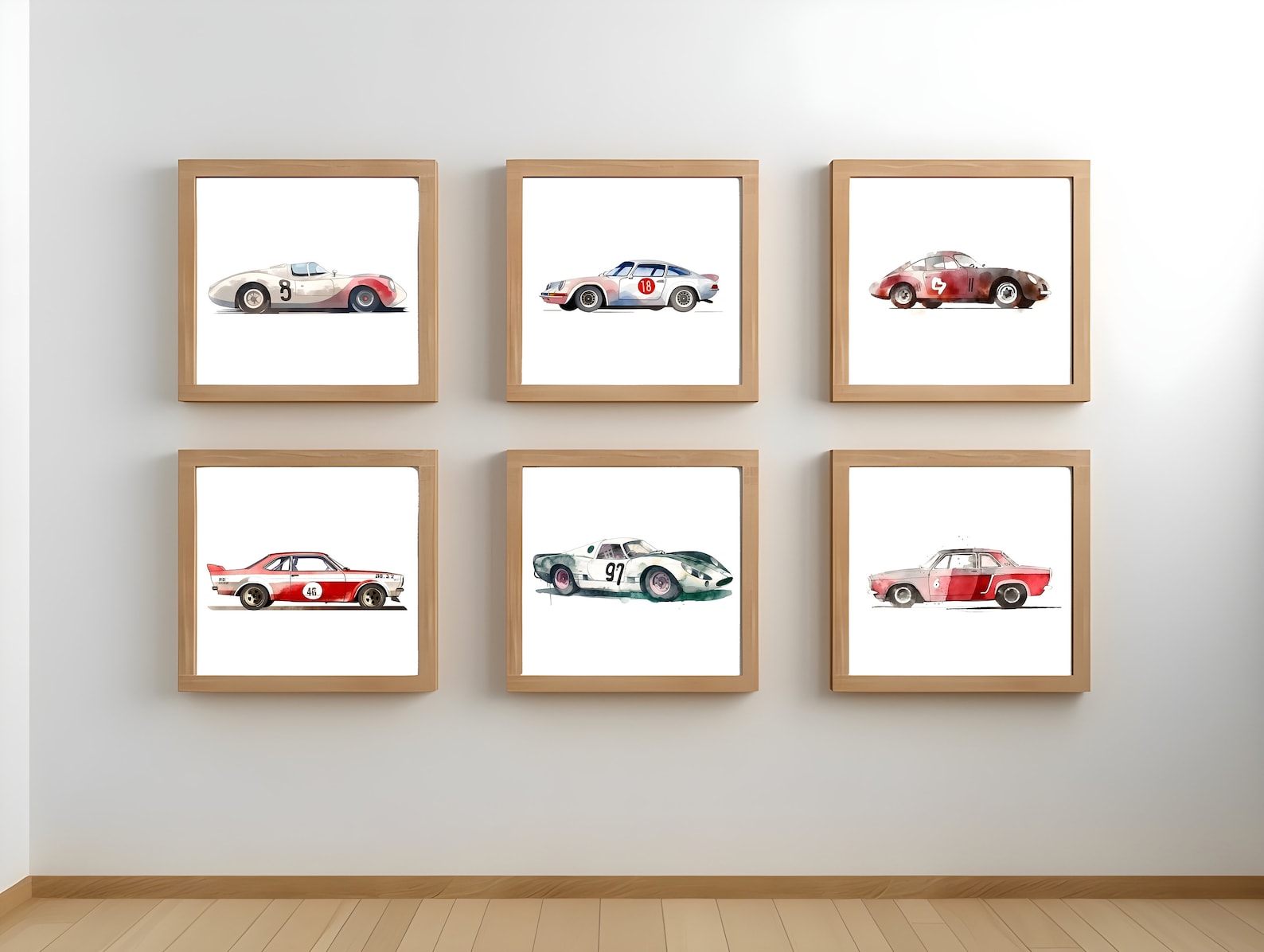 Watercolor Classic Race Cars Art Prints - Set of 6, Car Poster, Boy ...