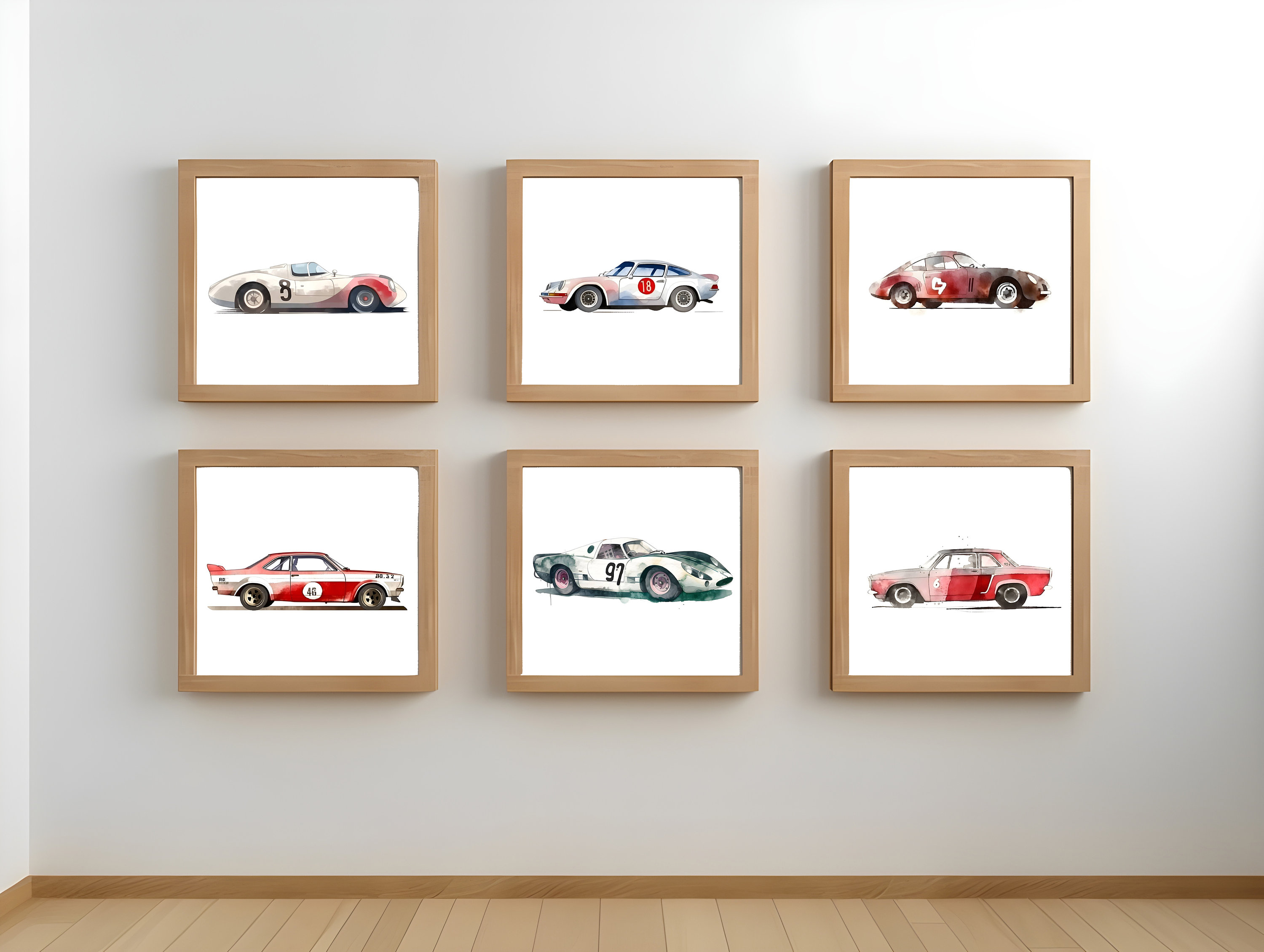 Watercolor Classic Race Cars Art Prints Set of 6, Car Poster, Boy Kids ...