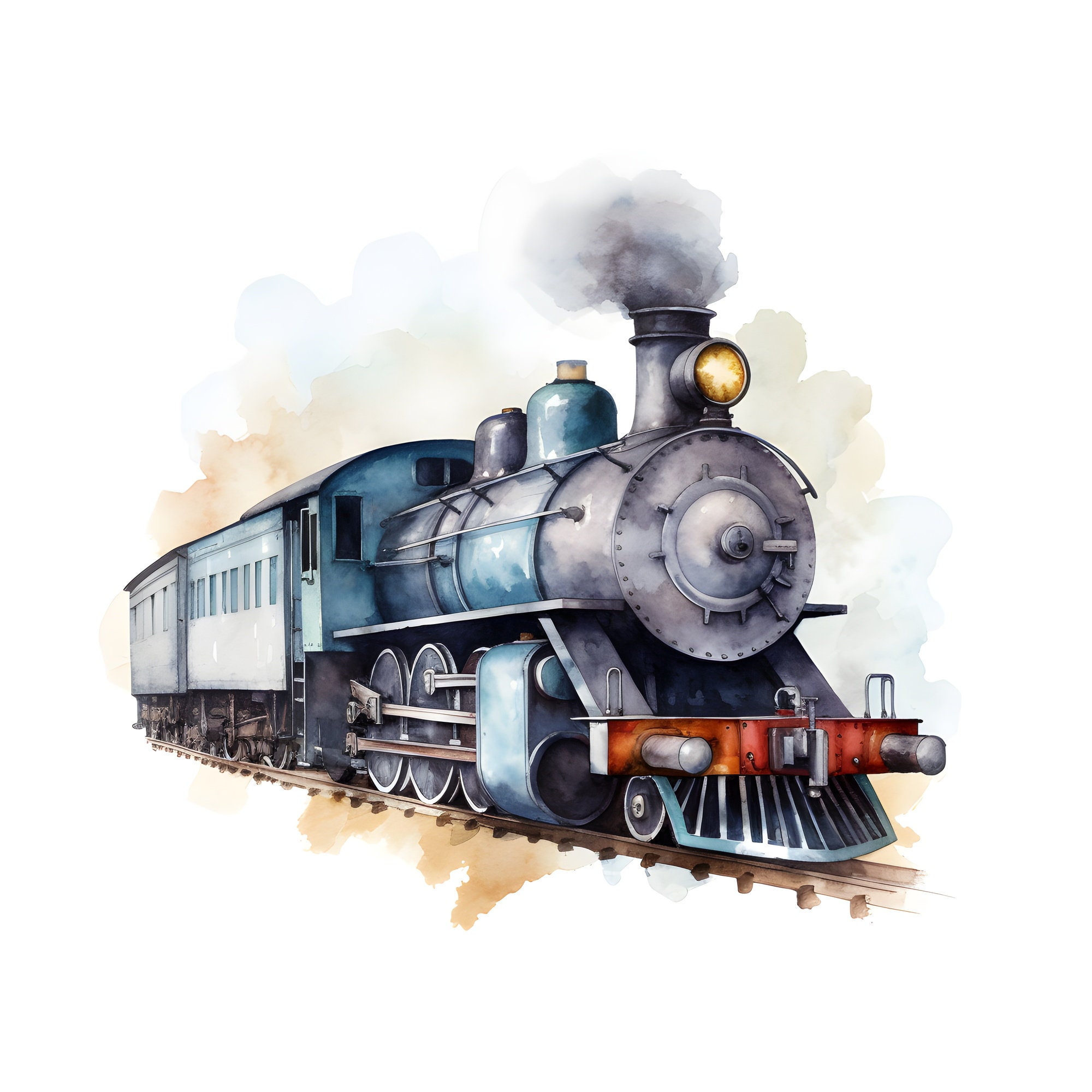 Blue Watercolor Trains Art Prints Set of 6 Locomotive - Etsy
