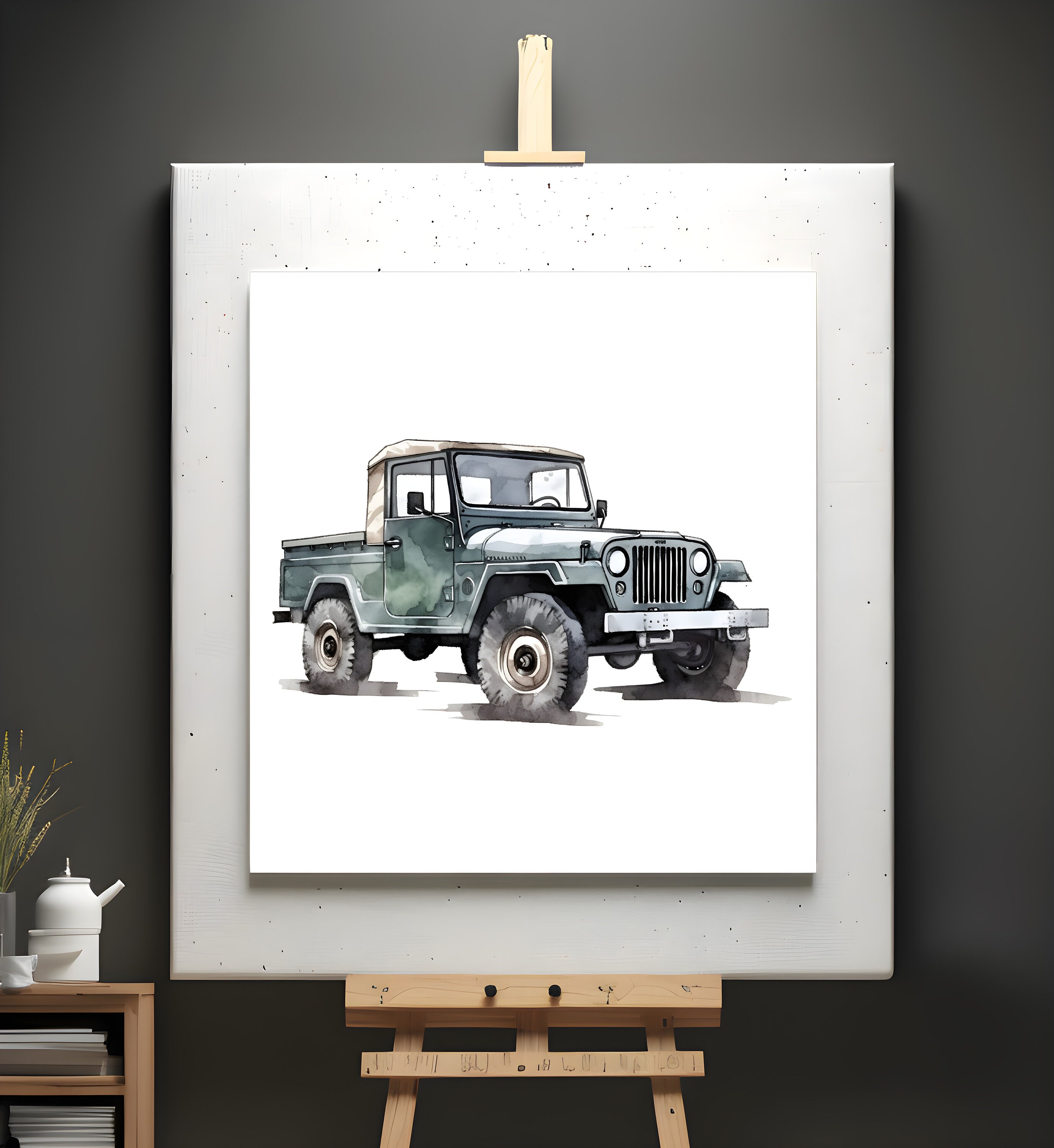 Watercolor Vintage Green Jeep Prints - Set of 6, Nursery Posters, Great ...