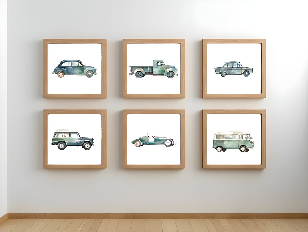 Watercolor Classic Cars Art Prints - Set of 6, Car Poster, Boy Kids ...