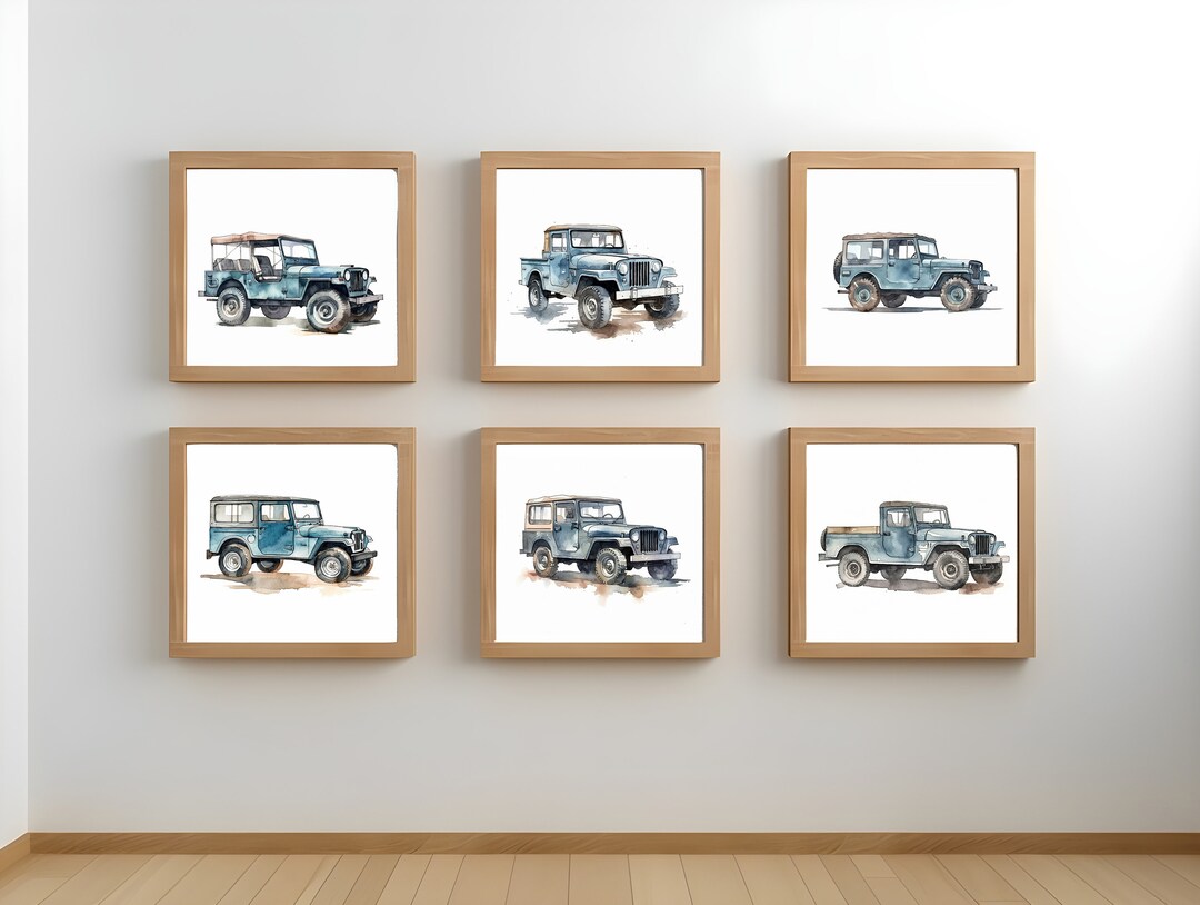Light Blue Watercolor Jeep Prints - Set of 6, Great Gift to Print at ...