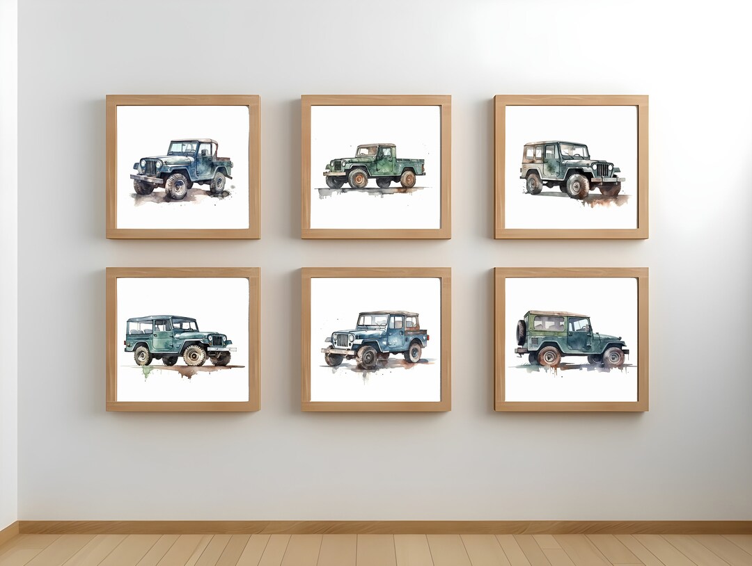 Watercolor Classic Jeep Prints - Set of 6, Boy Kids Room / Nursery Wall ...