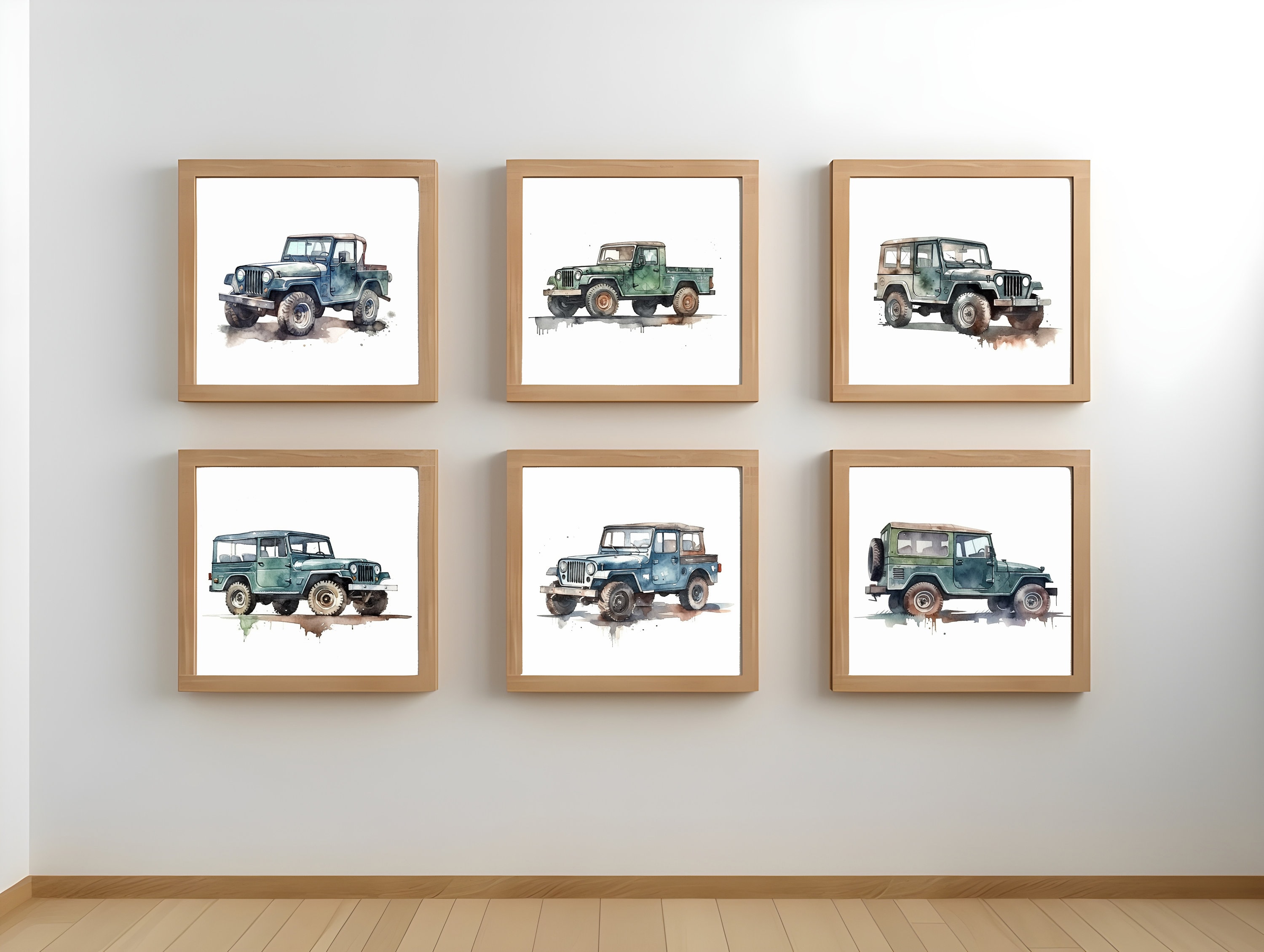 Watercolor Classic Jeep Prints - Set of 6, Boy Kids Room / Nursery Wall ...