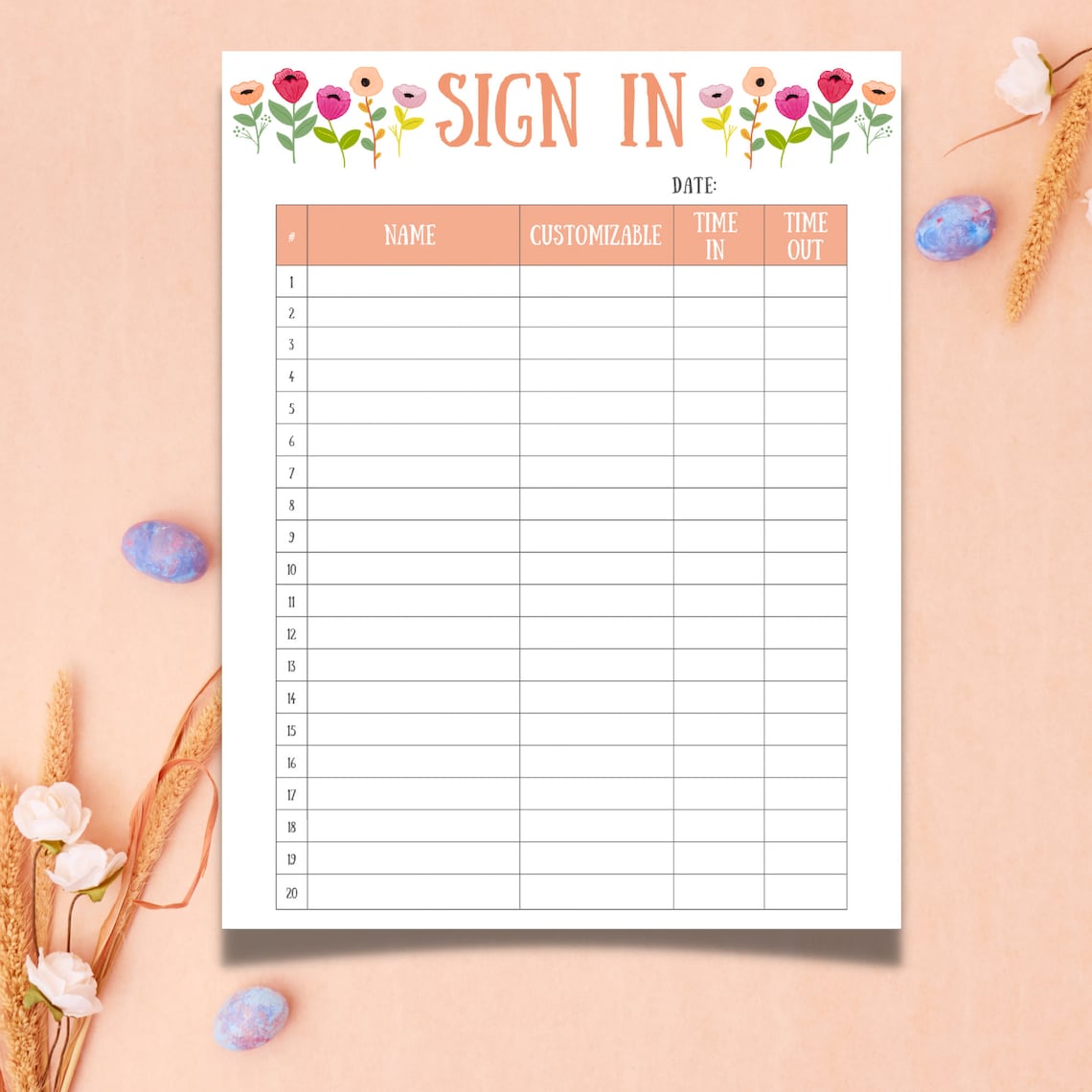 Sign in Sheet Template Sign in Sheet Spring Canva Template - Etsy