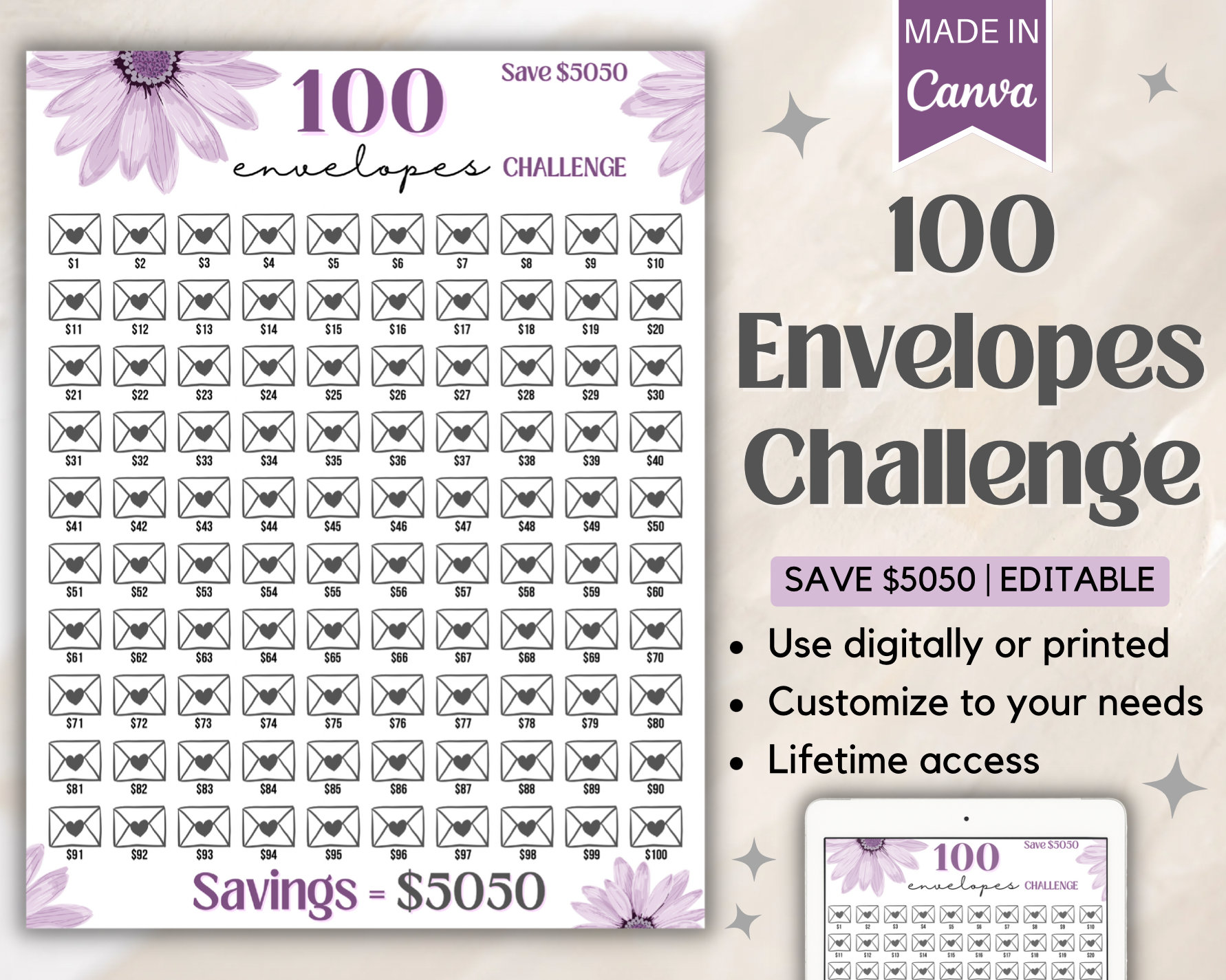 100 Envelope Challenge Savings Challenge Printable Saving Challenge ...