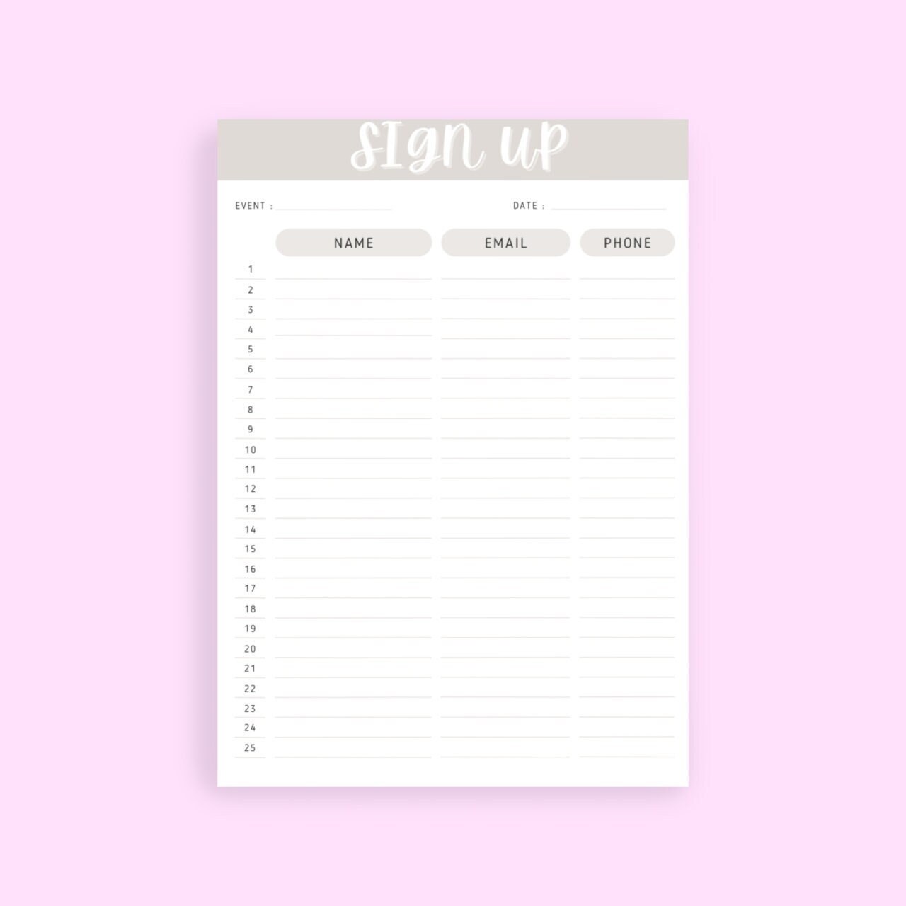 Editable Sign up Sheet. Sign up Sheet Template. Event Sign Up. Canva ...