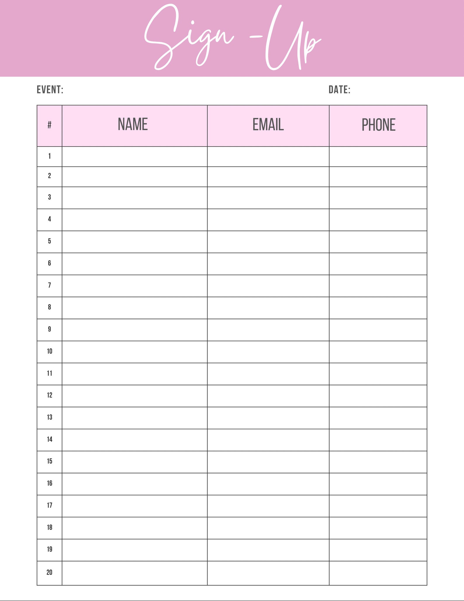 Editable Sign up Sheet. Sign up Sheet Template. Event Sign Up. Canva ...