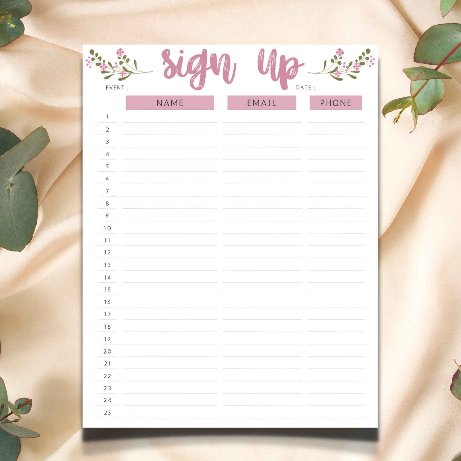 Sign up Sheet Editable | Sign up Sheet Template | Event Sign up | Canva ...